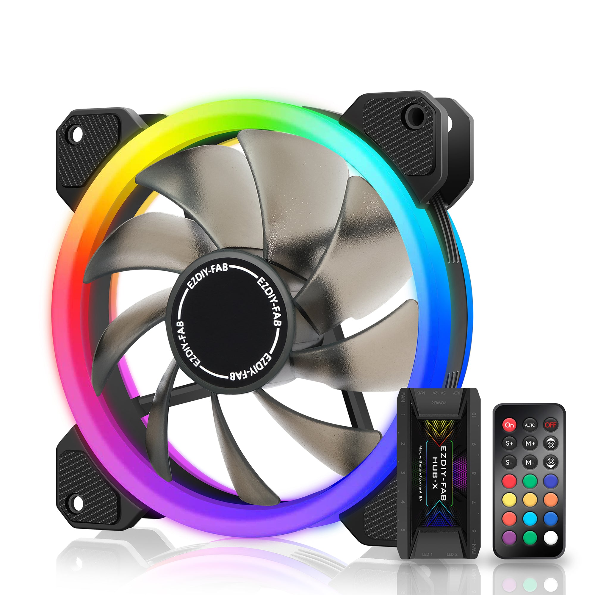 Dual Ring 120mm RGB Case Fan with Fan Hub X and Remote – EZDIY-FAB Dual Ring 120mm RGB Case Fan with Fan Hub X and Remote – EZDIY-FAB