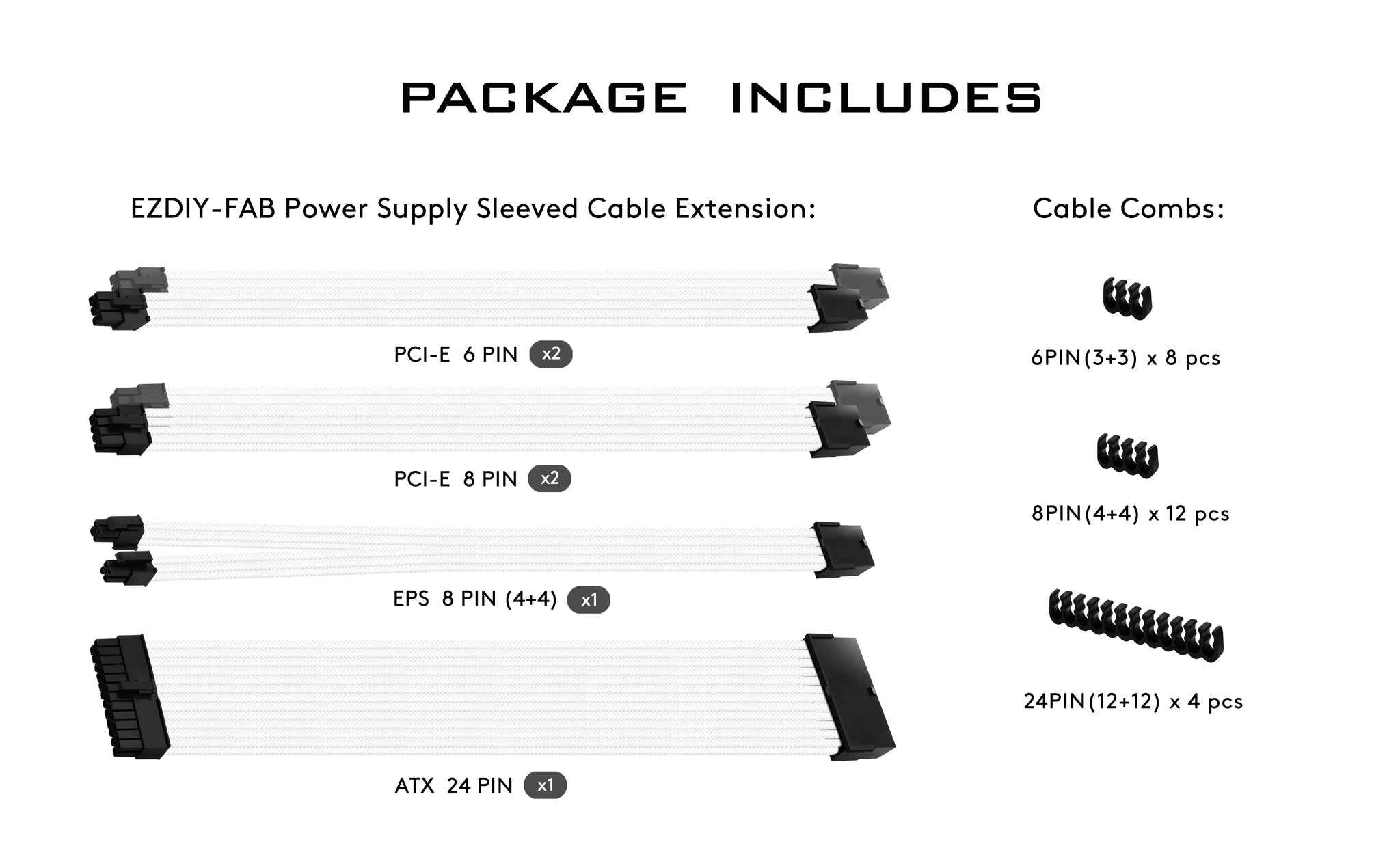 16 AWG NYLON PSU EXTENSION - WHITE – EZDIY-FAB
