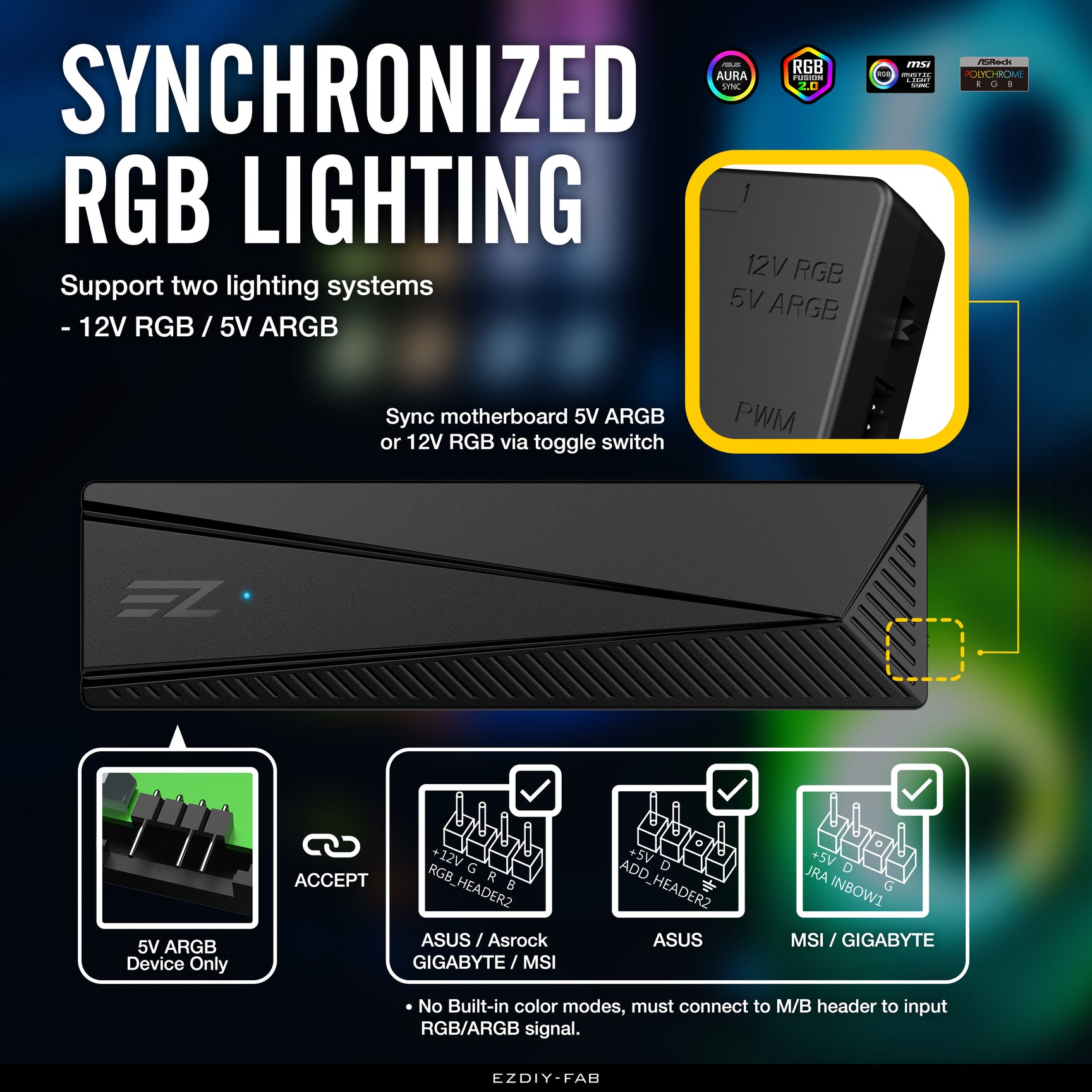 ARGB PWM Fan Hub- 8 PWM Ports+8 ARGB Ports – EZDIY-FAB