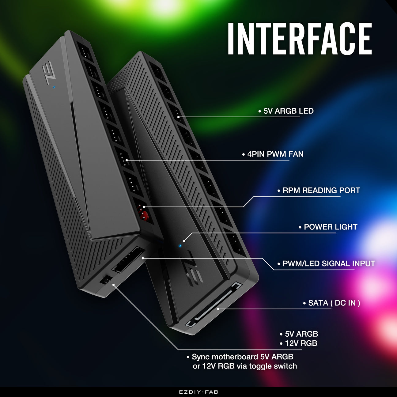 ARGB PWM Fan Hub- 8 PWM Ports+8 ARGB Ports – EZDIY-FAB